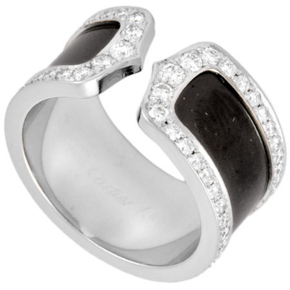 Cartier | Jewelry | Cartier 2c Diamond Black Lacquer Ring Lm K8wg 53 ...